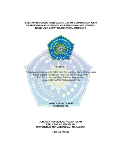 PENERAPAN METODE PEMBIASAAN DALAM MENANAMKAN NILAI- NILAI PENDIDIKAN ...