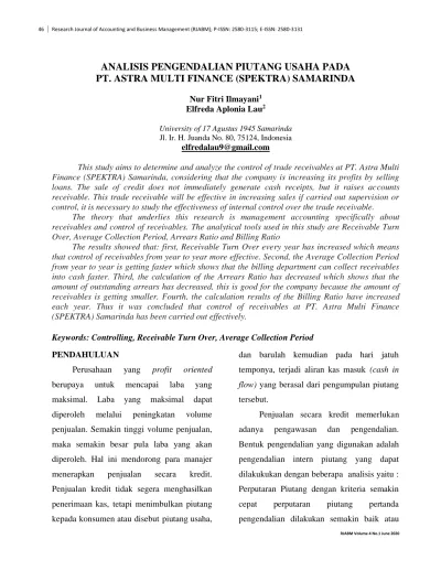 ANALISIS PENGENDALIAN PIUTANG USAHA PADA PT. ASTRA MULTI FINANCE ...