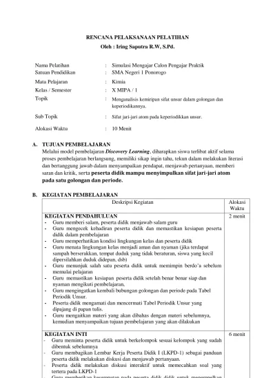 RENCANA PELAKSANAAN PELATIHAN Oleh : Iring Saputra R.W, S.Pd. Simulasi ...