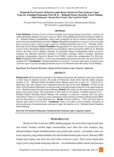 Jurnal Fisioterapi dan Rehabilitasi Vol. 4, No. 1, Tahun 2020, ISSN