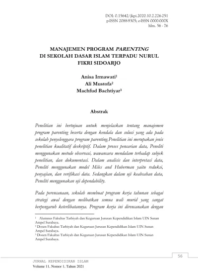 MANAJEMEN PROGRAM PARENTING DI SEKOLAH DASAR ISLAM TERPADU NURUL FIKRI ...
