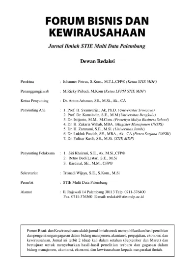 Dewan Redaksi. : Johannes Petrus, S.Kom., M.T.I.,CFP (Ketua STIE MDP ...