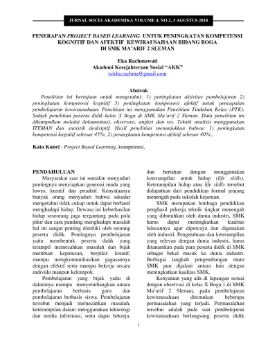 PENERAPAN PROJECT BASED LEARNING UNTUK PENINGKATAN KOMPETENSI KOGNITIF ...