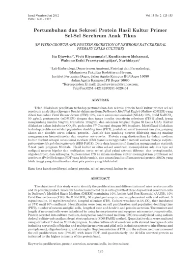 Pertumbuhan dan Sekresi Protein Hasil Kultur Primer Sel-Sel Serebrum ...