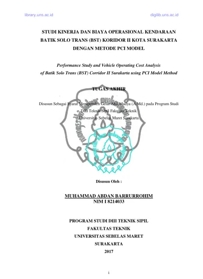 STUDI KINERJA DAN BIAYA OPERASIONAL KENDARAAN BATIK SOLO TRANS (BST ...