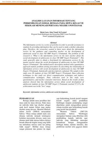 ANALISIS LAYANAN INFORMASI TENTANG PERKEMBANGAN SOSIAL REMAJA PADA ...