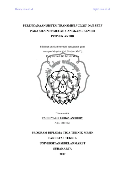 PERENCANAAN SISTEM TRANSMISI PULLEY DAN BELT PADA MESIN PEMECAH ...