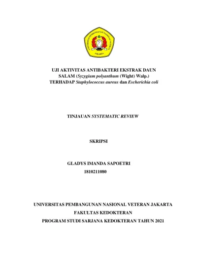 UJI AKTIVITAS ANTIBAKTERI EKSTRAK DAUN SALAM (Syzygium polyanthum ...