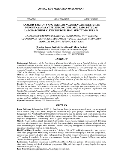 ANALISIS FAKTOR YANG BERHUBUNGAN DENGAN KEPATUHAN PENGGUNAAN ALAT ...