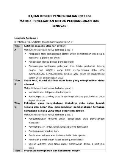 KAJIAN RESIKO PENGENDALIAN INFEKSI MATRIX PENCEGAHAN UNTUK PEMBANGUNAN ...