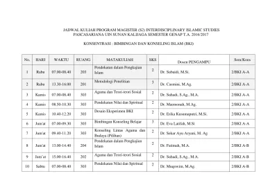 JADWAL KULIAH PROGRAM MAGISTER (S2) INTERDISCIPLINARY ISLAMIC STUDIES ...