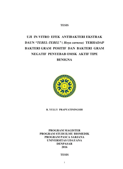 UJI IN-VITRO EFEK ANTIBAKTERI EKSTRAK DAUN â€œTEBEL-TEBELâ€ ( Hoya ...