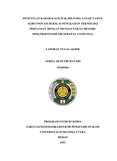 penentuan kadar kalium (k-dd) pada tanah taman agro inovasi di balai ...