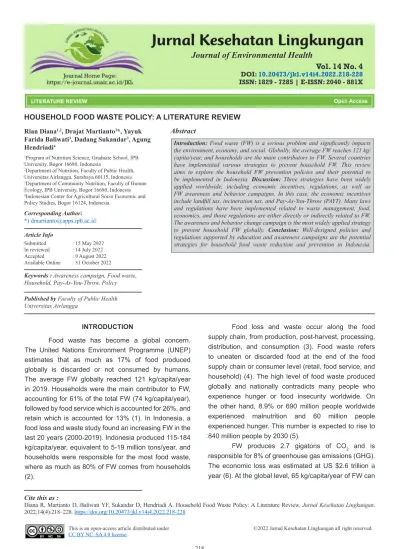 View of HOUSEHOLD FOOD WASTE POLICY: A LITERATURE REVIEW