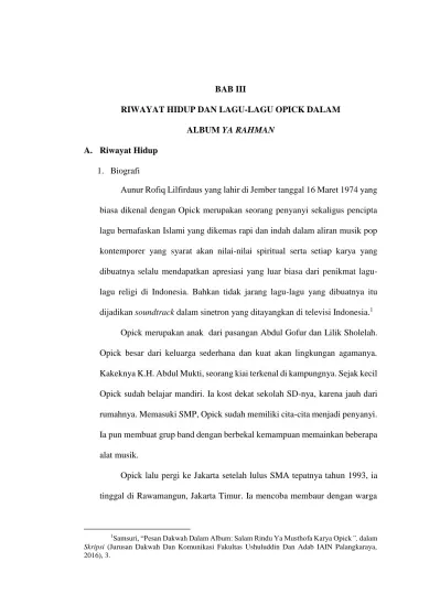 (1)BAB III RIWAYAT HIDUP DAN LAGU-LAGU OPICK DALAM ALBUM YA RAHMAN A