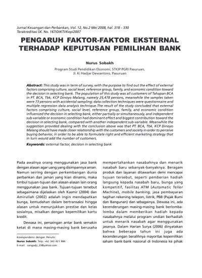 PENGARUH FAKTOR-FAKTOR EKSTERNAL TERHADAP KEPUTUSAN PEMILIHAN BANK