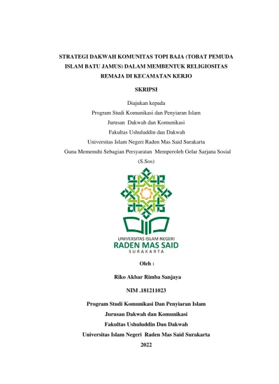 strategi Dakwah Komunitas TOPI BAJA (Tobat Pemuda Islam Batu Jamus ...