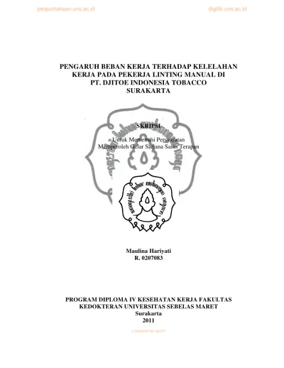 PENGARUH BEBAN KERJA TERHADAP KELELAHAN KERJA PADA PEKERJA LINTING ...