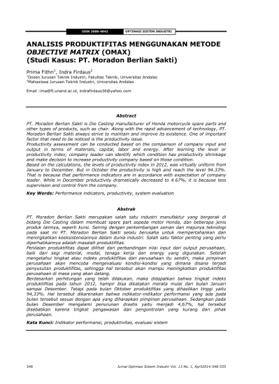 ANALISIS PRODUKTIFITAS MENGGUNAKAN METODE OBJECTIVE MATRIX (OMAX ...