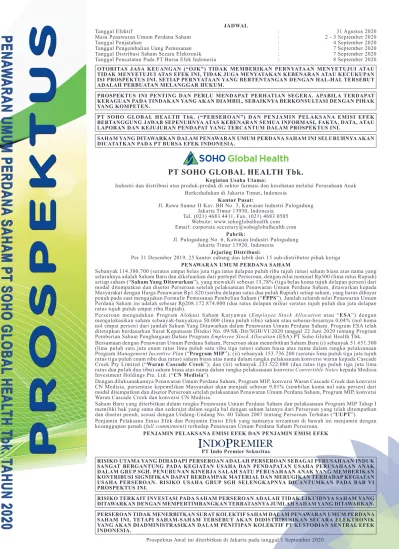 PROSPEKTUS. PENAWARAN UMUM PERDANA SAHAM PT SOHO GLOBAL HEALTH Tbk ...