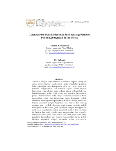 View of Toleransi dan Politik Identitas: Studi tentang Perilaku Politik ...
