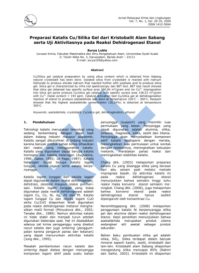 Preparasi Katalis Cu/Silika Gel dari Kristobalit Alam Sabang serta Uji ...