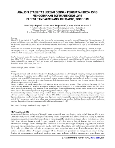 ANALISIS STABILITAS LERENG DENGAN PERKUATAN BRONJONG MENGGUNAKAN ...