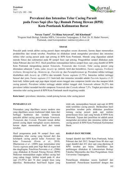 Prevalensi dan Intensitas Telur Cacing Parasit pada Feses Sapi (Bos Sp ...