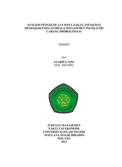 Analisis pengelolaan Dana Zakat, Infaq dan Shadaqah pada Lembaga ...