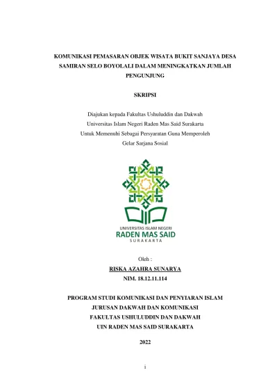 KOMUNIKASI PEMASARAN OBJEK WISATA BUKIT SANJAYA DESA SAMIRAN SELO ...
