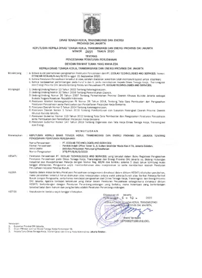 PERATURAN PERUSAHAAN PT. ECOLAB TECHNOLOGIES AND SERVICES PERIODE