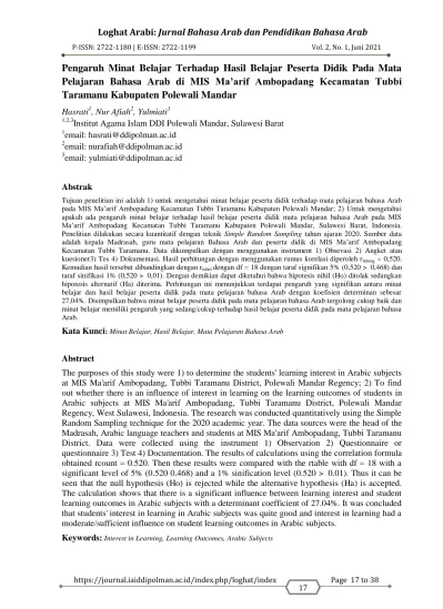 Loghat Arabi: Jurnal Bahasa Arab dan Pendidikan Bahasa Arab. P-ISSN: E ...