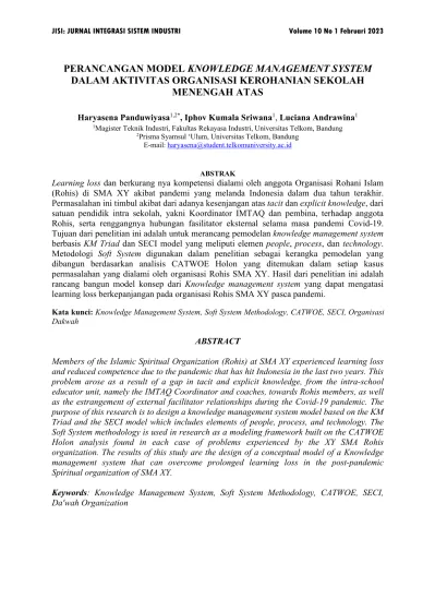 PERANCANGAN MODEL KNOWLEDGE MANAGEMENT SYSTEM DALAM AKTIVITAS ...
