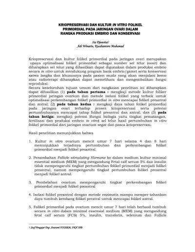Kriopreservasi dan kultur in vitro folikel Primordial pada jaringan ...