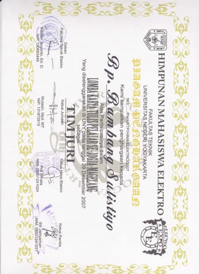 BS 20071229 Piagam Penghargaan Juri Lomba Karya Tulis Pelajar