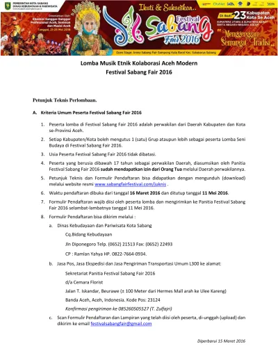 Lomba Musik Etnik Kolaborasi Aceh Modern Festival Sabang Fair 2016