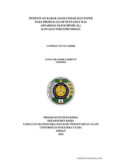 PENENTUAN KADAR ASAM LEMAK DAN ESTER PADA PRODUK GLUSP DI PT.SOCI MAS ...