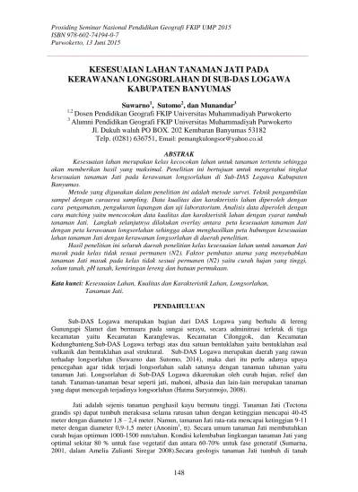 KESESUAIAN LAHAN TANAMAN JATI PADA KERAWANAN LONGSORLAHAN DI SUB-DAS ...