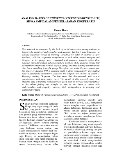 ANALISIS HABITS OF THINKING INTERDEPENDENTLY (HTI) SISWA SMP DALAM ...