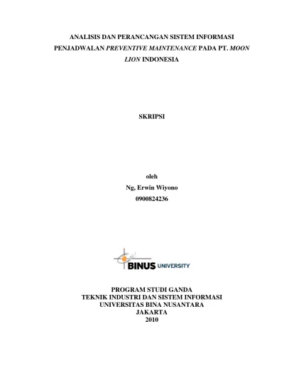 ANALISIS DAN PERANCANGAN SISTEM INFORMASI PENJADWALAN PREVENTIVE ...