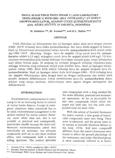 SMALL SCALE FIELD TESTS (PHASE 2) AND LABORATORY TESTS (PHASE 1) WITH ...