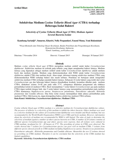 Selektivitas Medium Cystine Tellurite Blood Agar (CTBA) terhadap ...