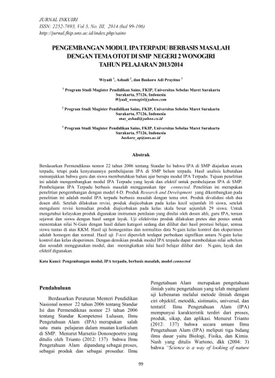 Pengembangan Modul IPA Terpadu Berbasis Masalah Dengan Tema Otot Di SMP ...