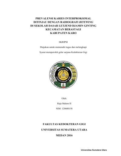 Prevalensi Karies Interproksimal Ditinjau Dengan Radiografi Bitewing Di ...
