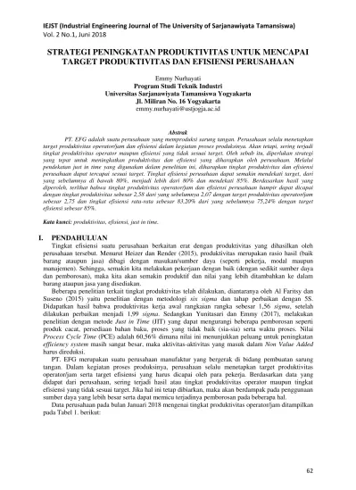 STRATEGI PENINGKATAN PRODUKTIVITAS UNTUK MENCAPAI TARGET PRODUKTIVITAS ...