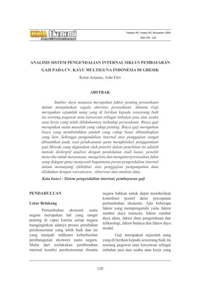 ANALISIS SISTEM PENGENDALIAN INTERNAL SIKLUS PEMBAYARAN GAJI PADA CV ...