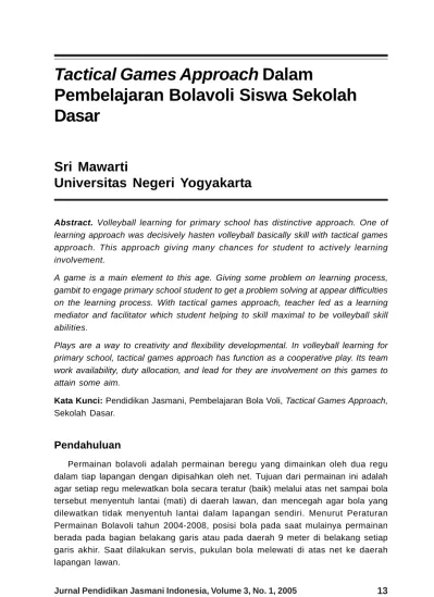 Tactical Games Approach Dalam Pembelajaran Bolavoli Siswa Sekolah Dasar