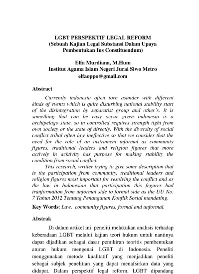 LGBT Perspektif Legal Reform (Sebuah Kajian Legal Substansi dalam Upaya ...