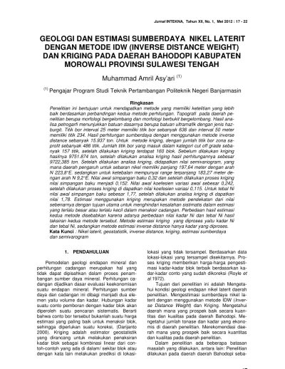GEOLOGI DAN ESTIMASI SUMBERDAYA NIKEL LATERIT DENGAN METODE IDW ...