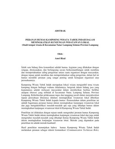 PERANAN HUMAS KAMPOENG WISATA TABEK INDAH DALAM MENINGKATKAN KUNJUNGAN ...